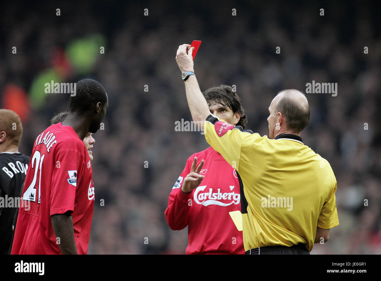 WES BROWN IS SENT OFF LIVERPOOL V MANCHESTER UNITED ANFIELD LIVERPOOL ...