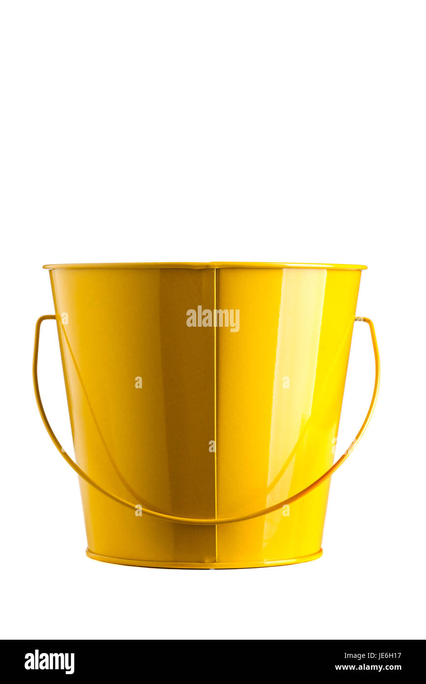 small yellow bucket isolated on white background Stock Photo - Alamy