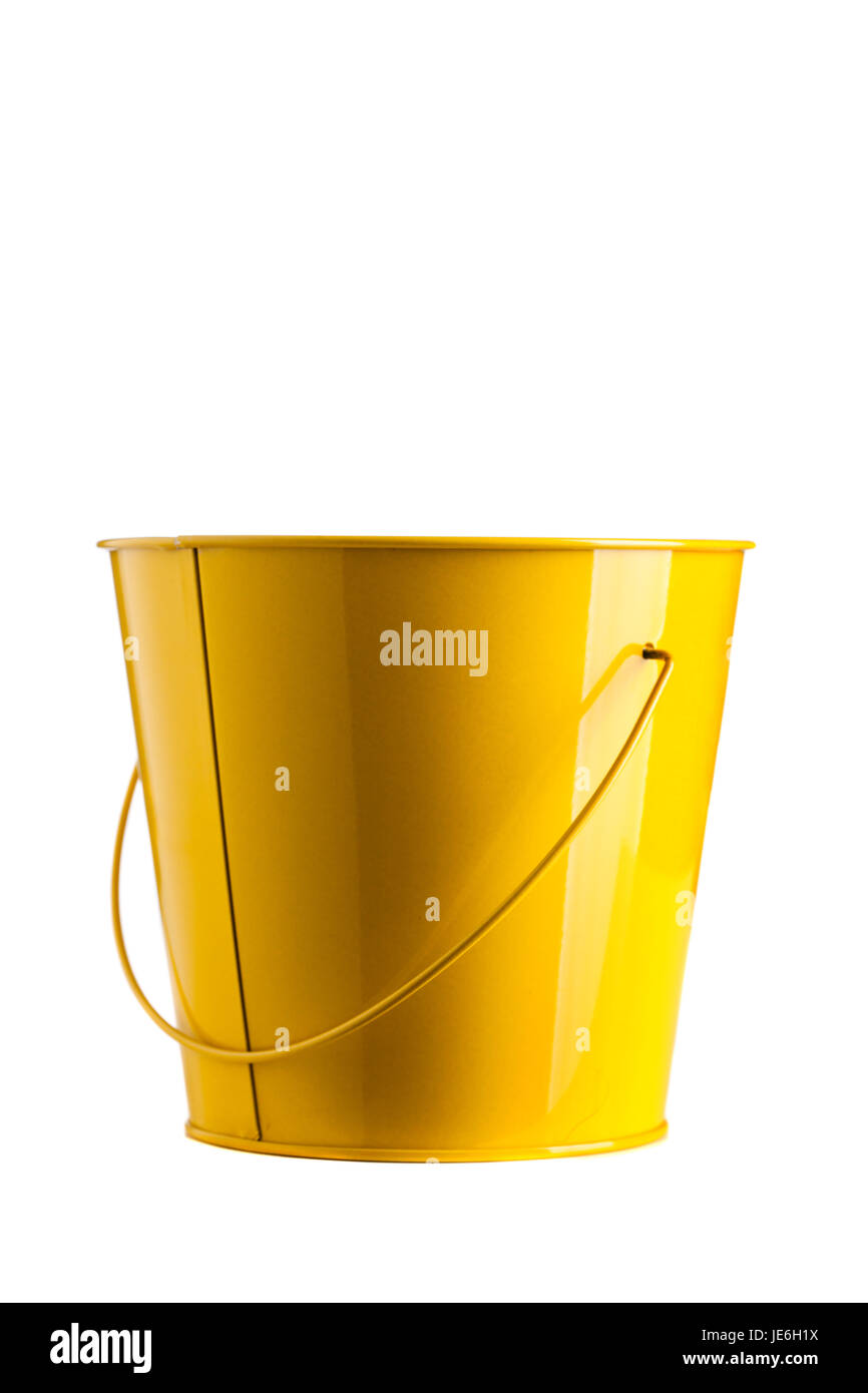 small yellow bucket isolated on white background Stock Photo - Alamy