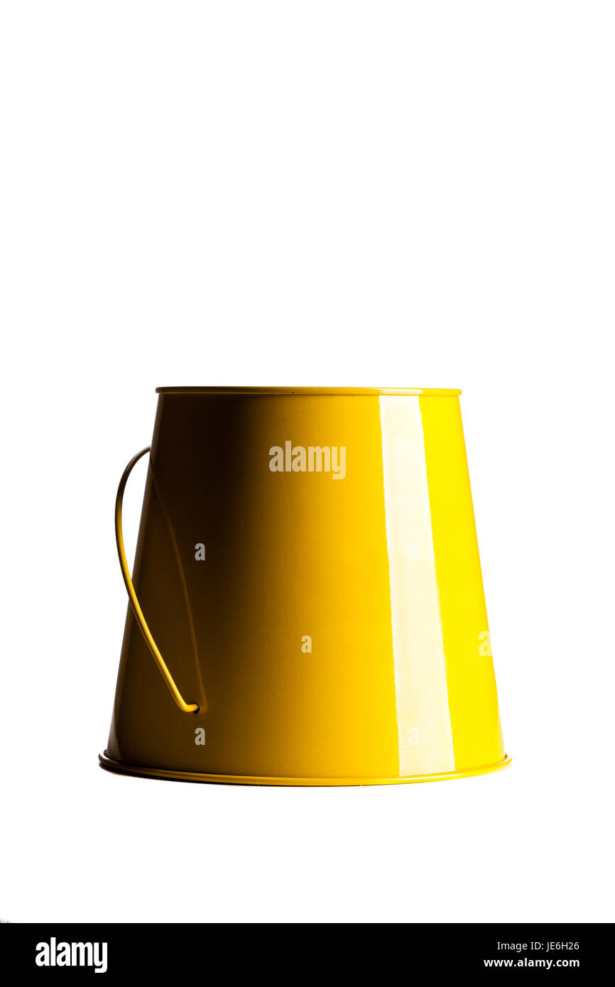 small yellow bucket isolated on white background Stock Photo - Alamy
