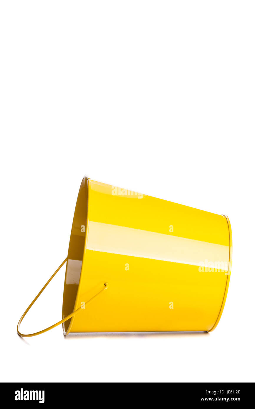small yellow bucket isolated on white background Stock Photo - Alamy