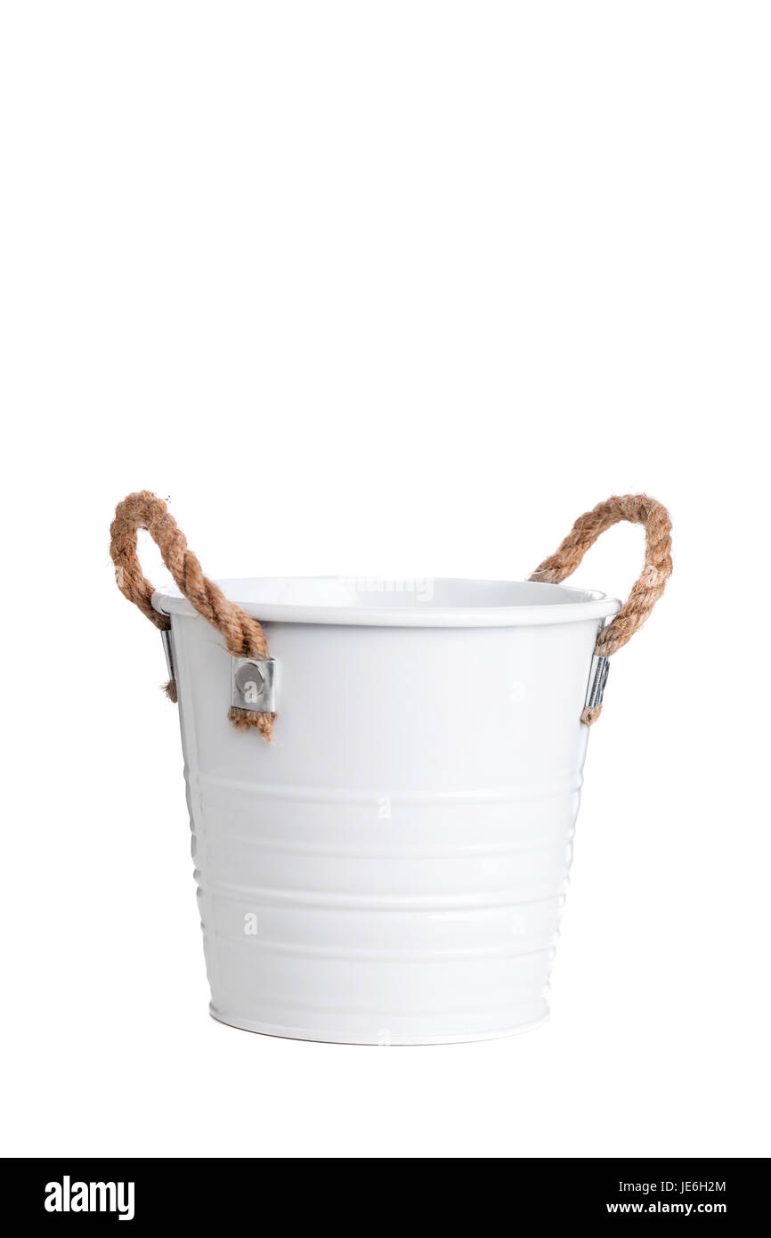 small white bucket with rope handles, isolated on white background ...