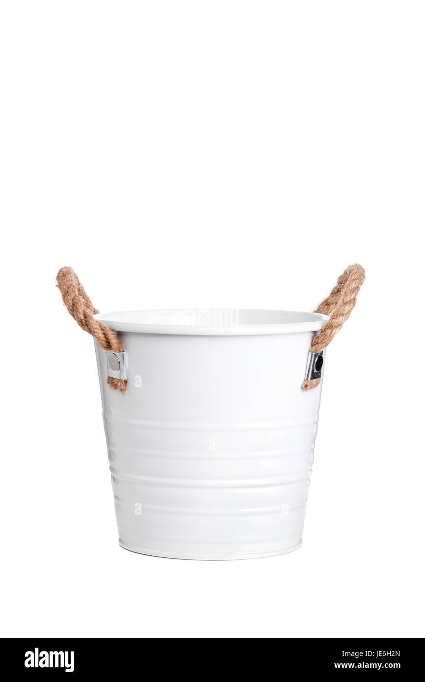 small white bucket with rope handles, isolated on white background ...