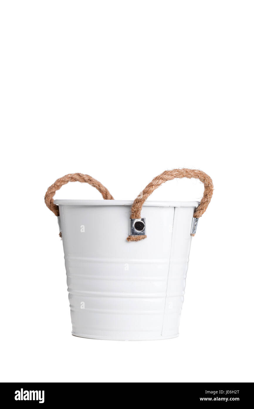 small white bucket with rope handles, isolated on white background ...