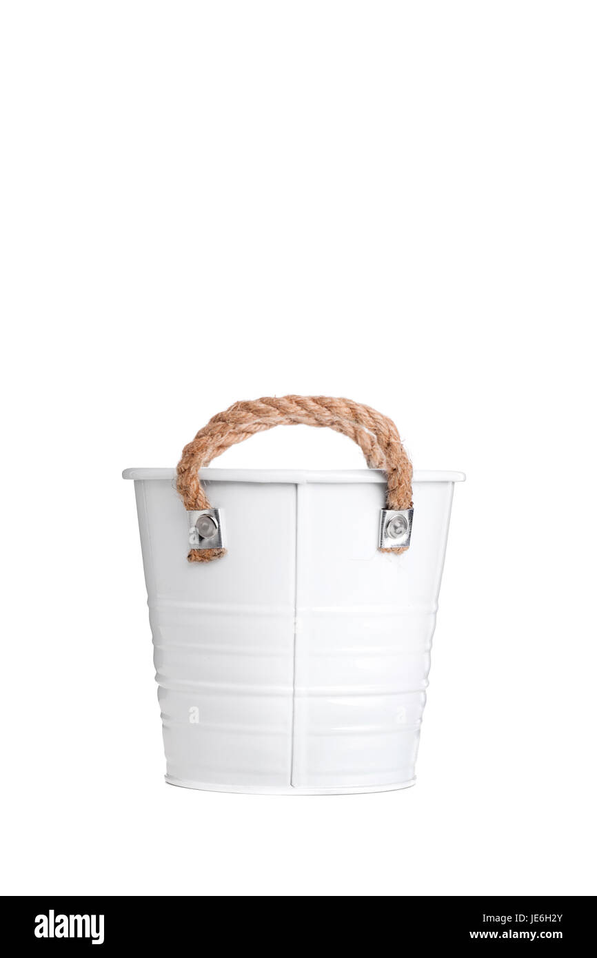 small white bucket with rope handles, isolated on white background ...