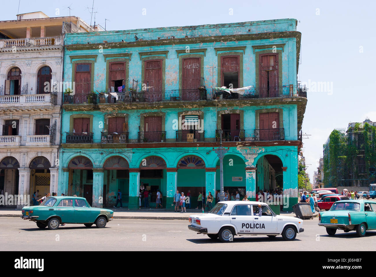 Cuban Police car riding on the road in Habana Street Stock Photo - Alamy