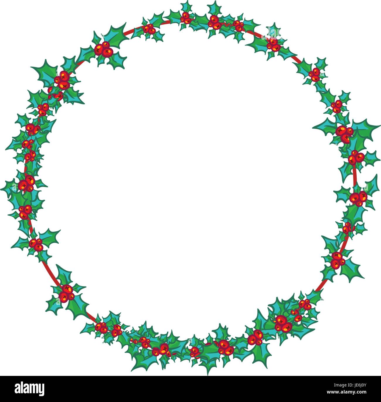 Holly Wreath, round frame. Vector hand drawn background, design element ...