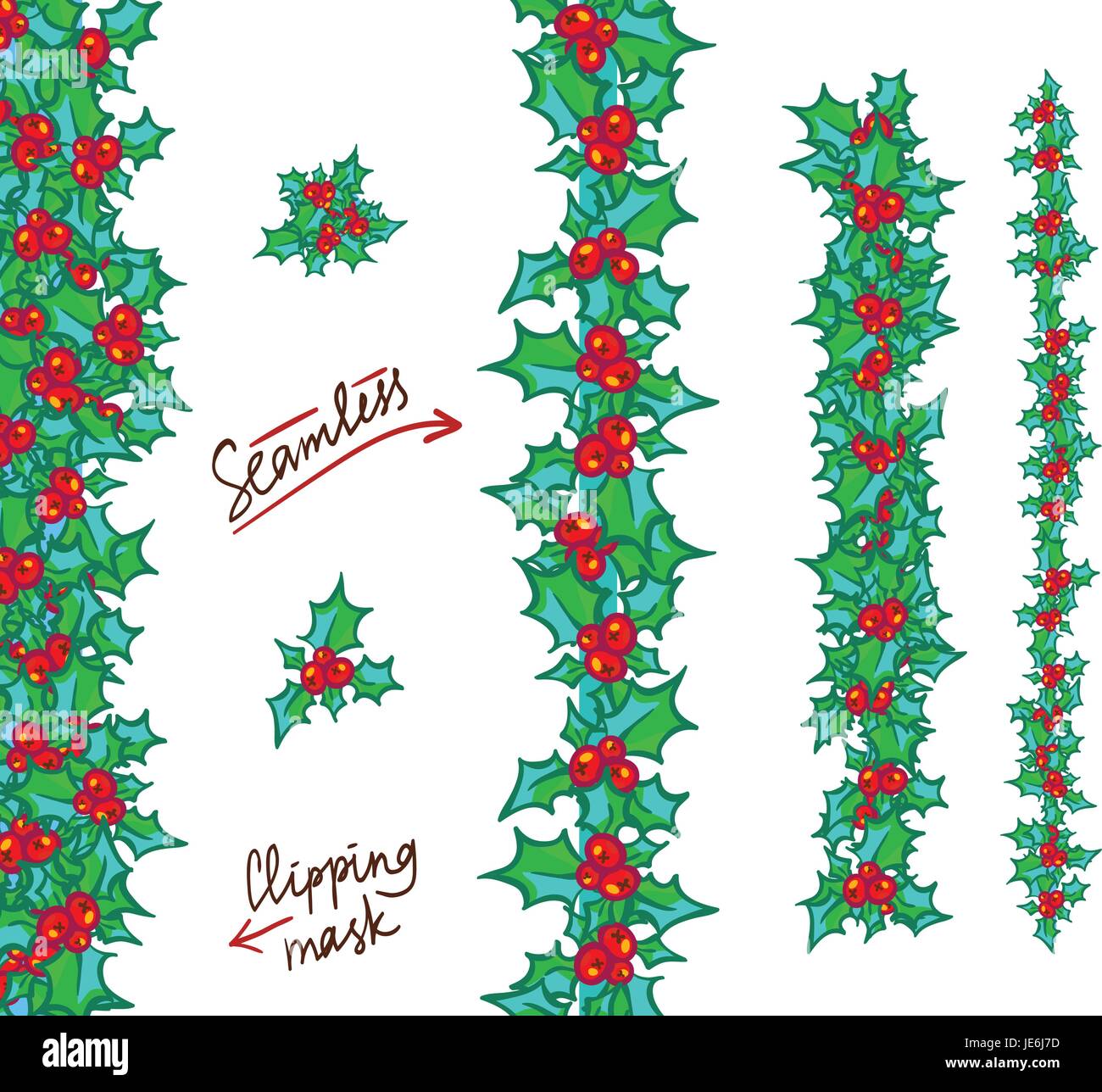 Holly borders and garlands. Vector hand drawn background, design ...