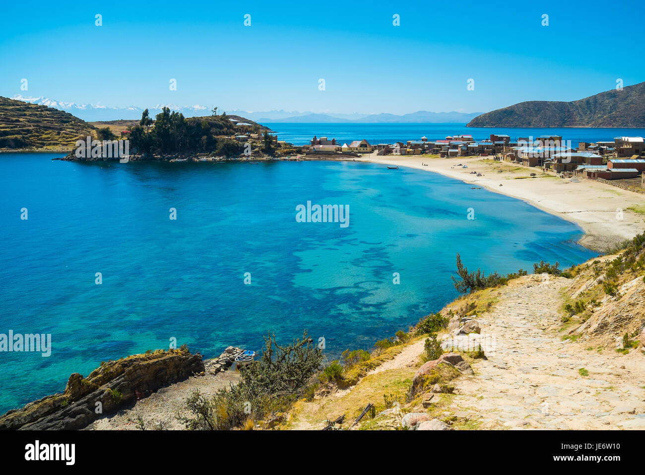 Beach of Challapampa on Isla del Sol, Lake Titicaca, Bolivia Stock ...