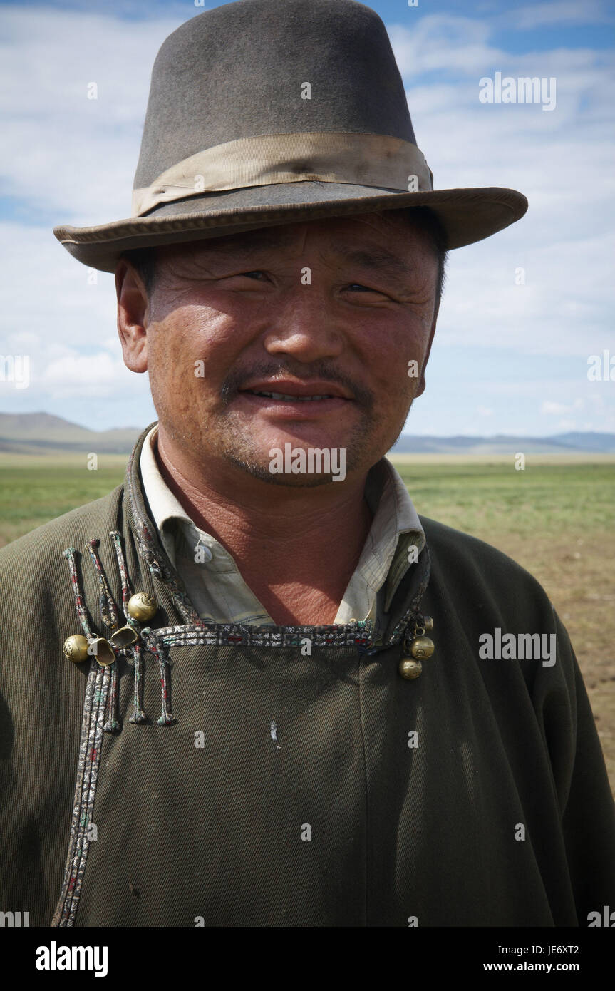Mongolia, Central Asia, Arkhangai province, nomad, man with care ...