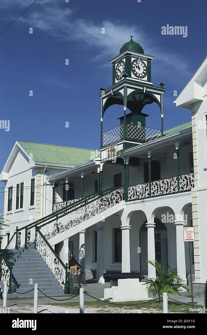 Belize, Belize town, centre, town house, clock tower, Central America ...