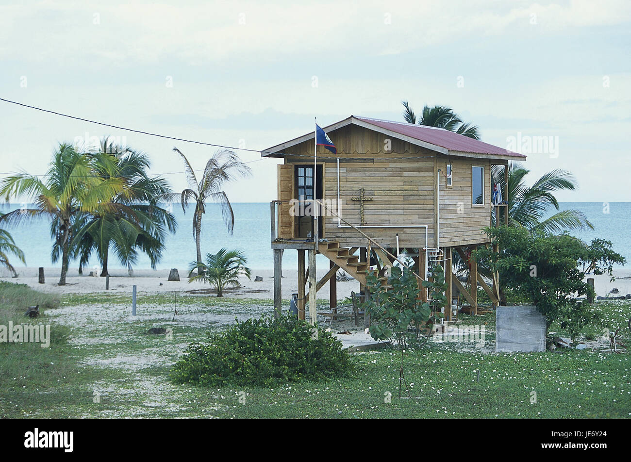 Belize, Placencia, beach, wooden house, building on stilts, Central ...