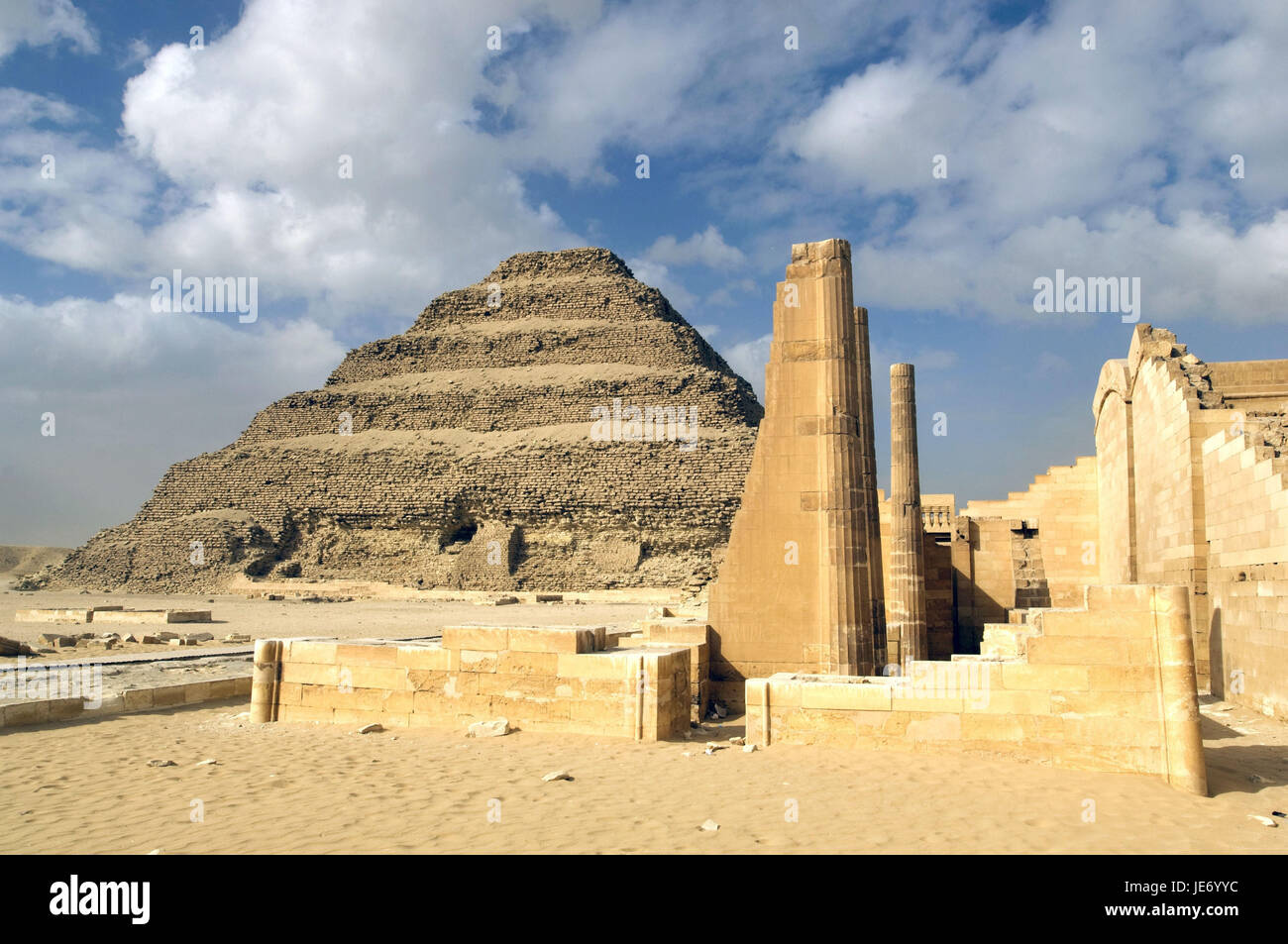Africa, Egypt, necropolis of Sakkara, pyramid of the Djoser, ruins ...