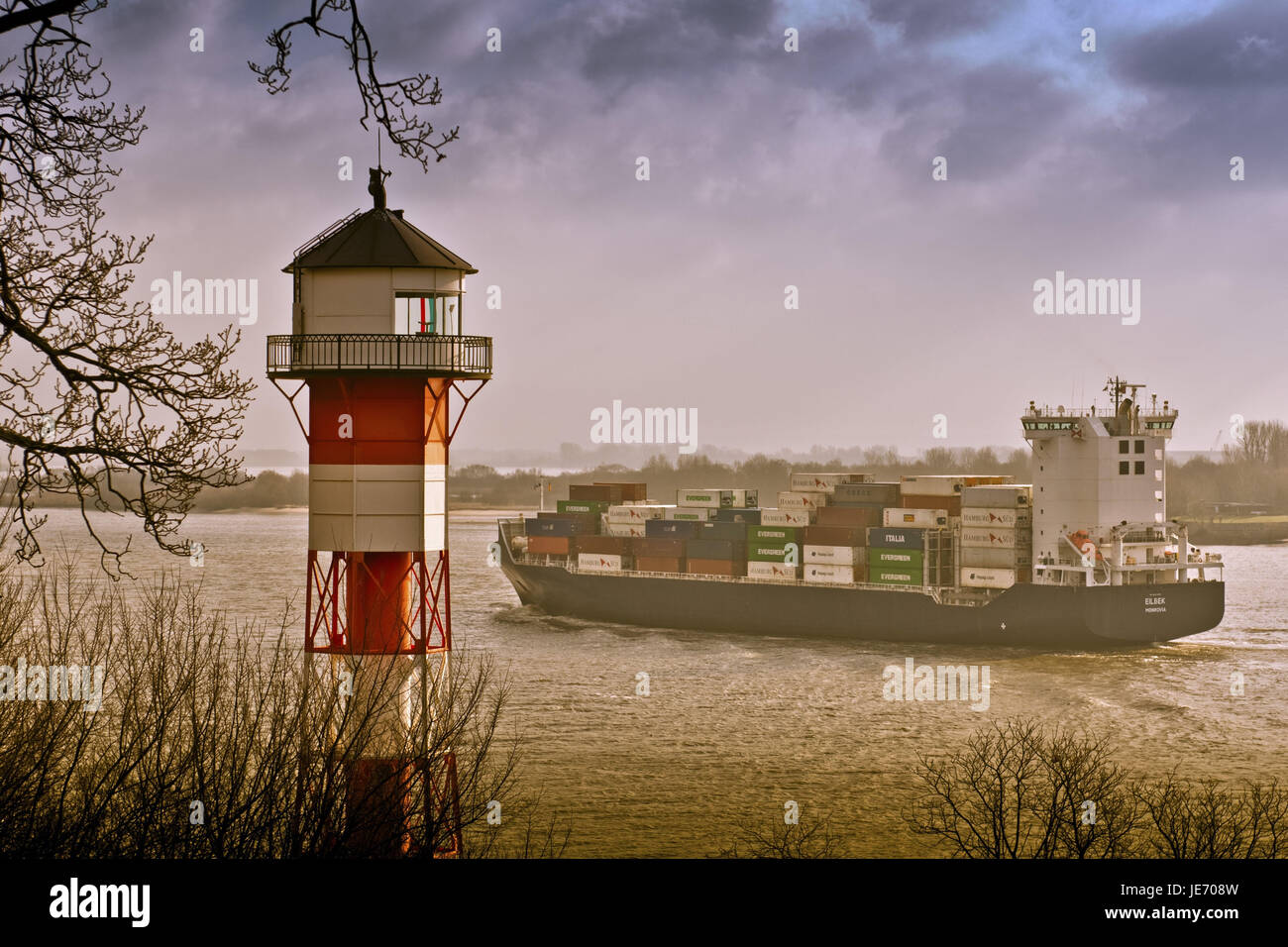 Elbe with container ship hi-res stock photography and images - Alamy