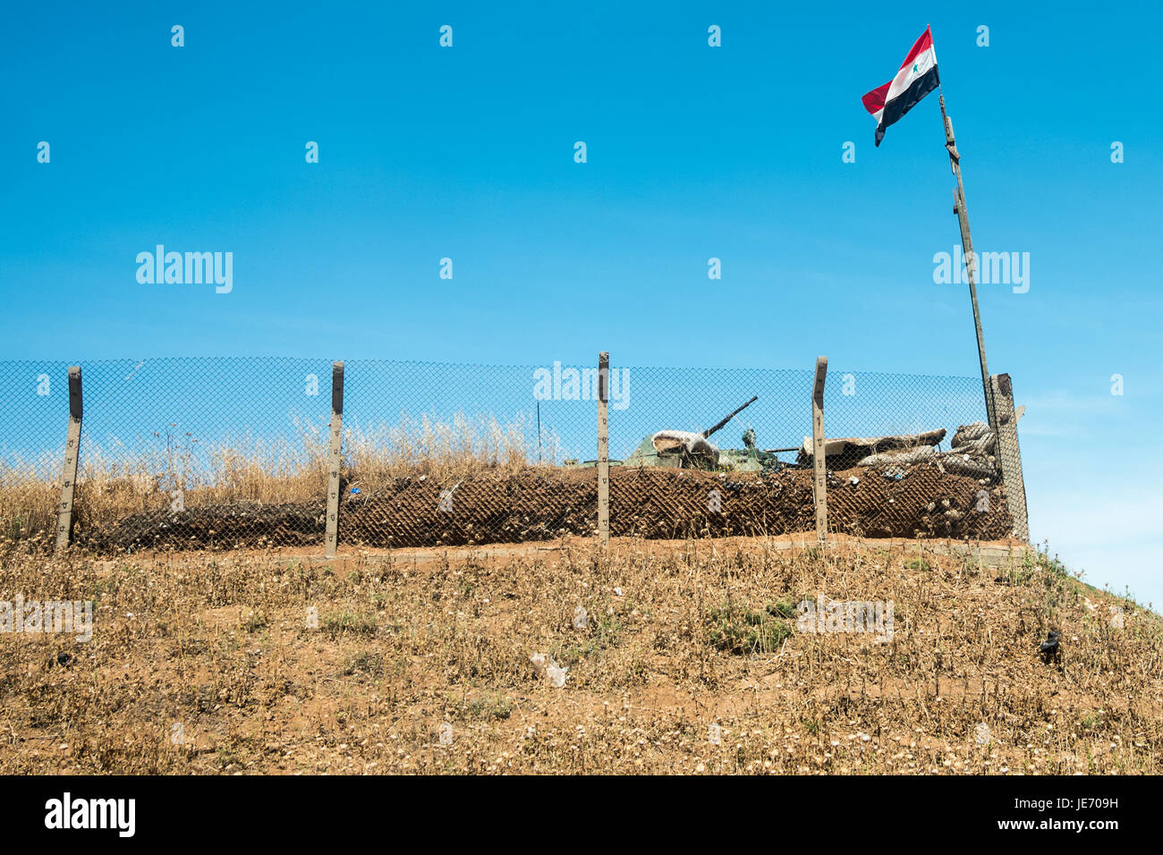 Checkpoint with guard house in Syrian army controlled area near ...