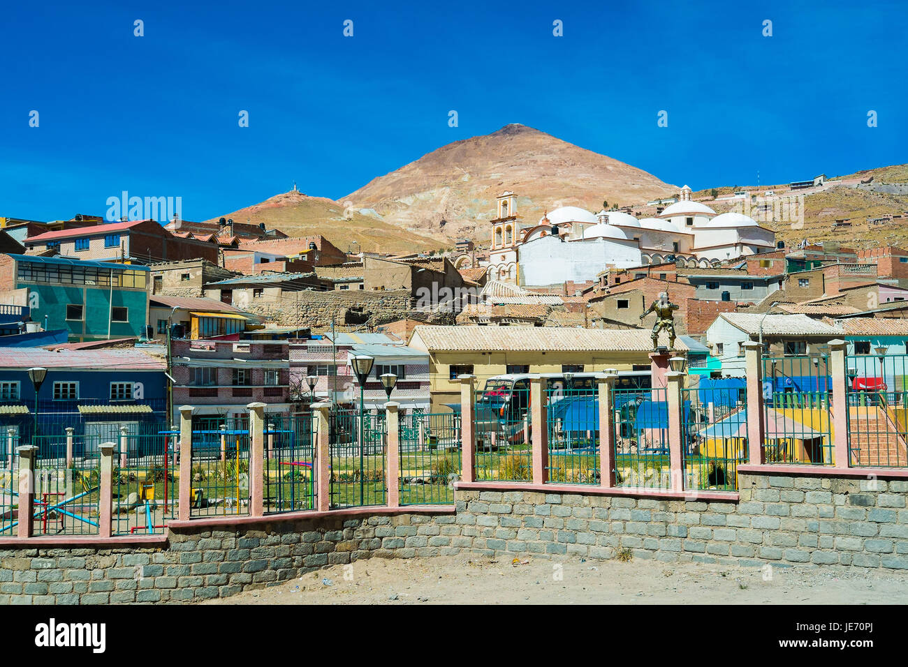 Downtown Potosi and Cerro Rico silver mine in the background, Bolivia ...