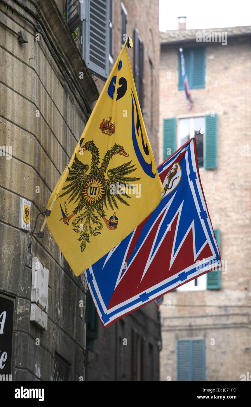 Flags of the contrade of the palio of siena hi-res stock photography ...