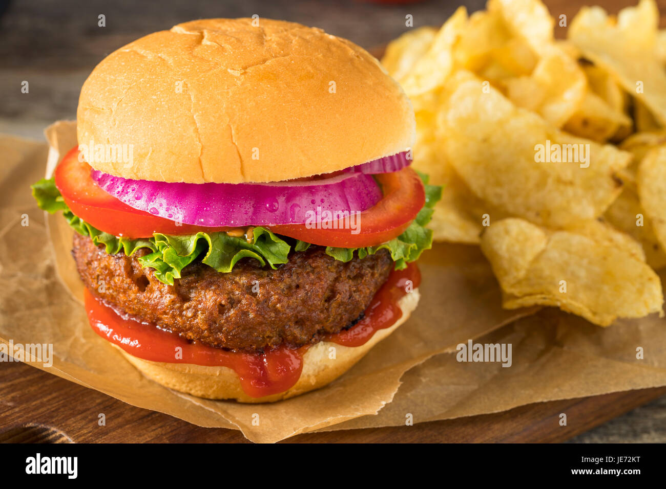 Healthy Vegan Vegetarian Meat Free Burger with Lettuce Tomato and Onion ...