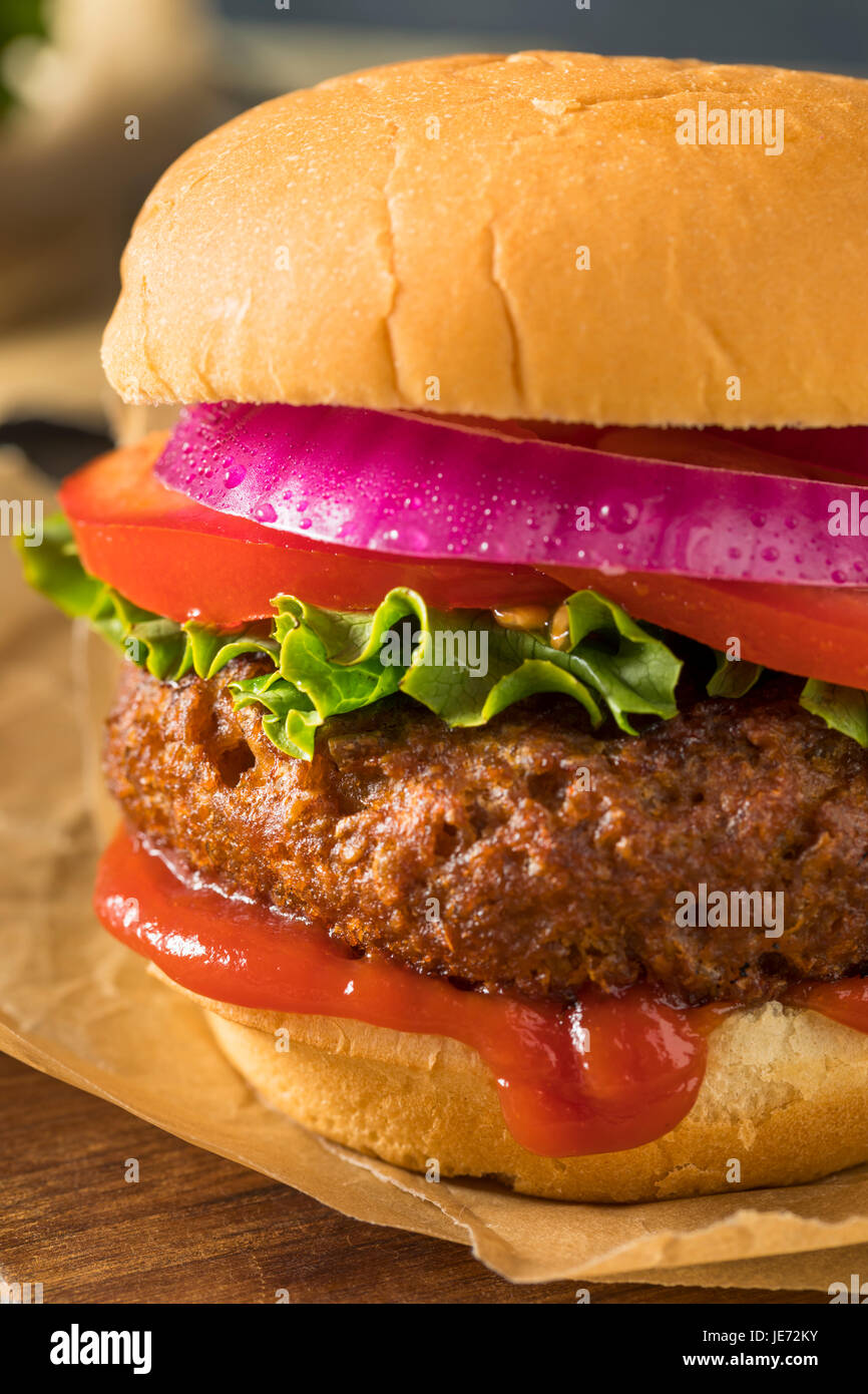 Healthy Vegan Vegetarian Meat Free Burger with Lettuce Tomato and Onion ...