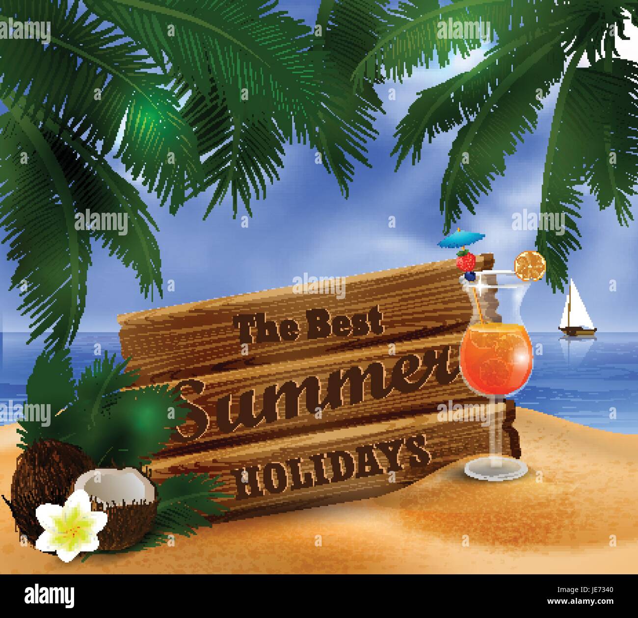 summer wooden sign on tropical beach background Stock Vector Image ...