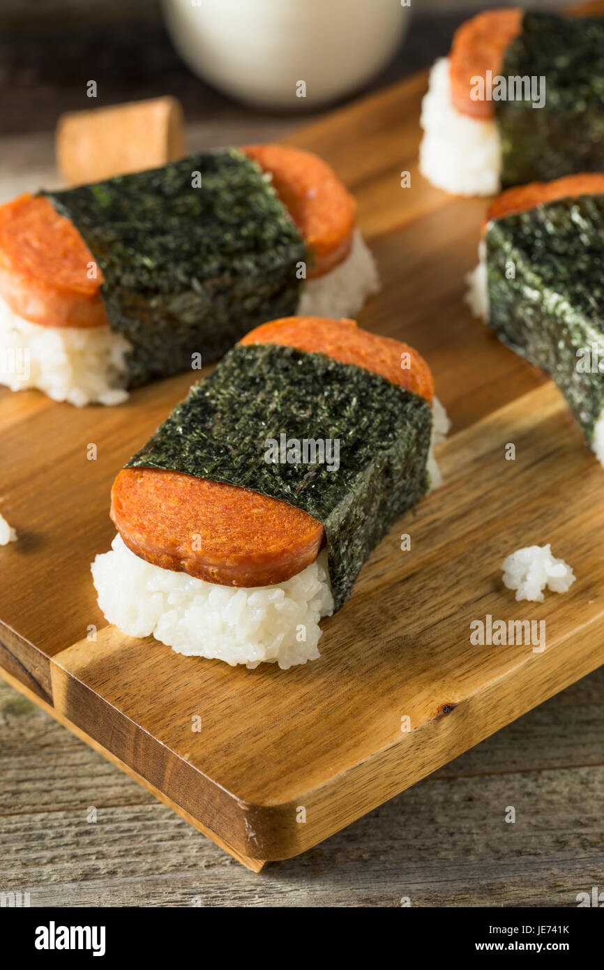 Homemade Healthy Musubi Rice and Meat Sandwich from Hawaii Stock Photo ...