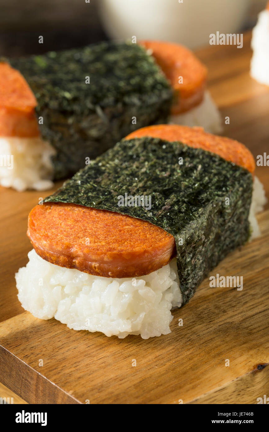 Homemade Healthy Musubi Rice and Meat Sandwich from Hawaii Stock Photo ...