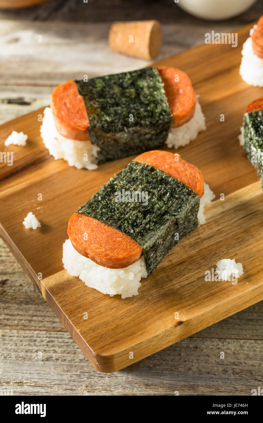 Homemade Healthy Musubi Rice and Meat Sandwich from Hawaii Stock Photo ...