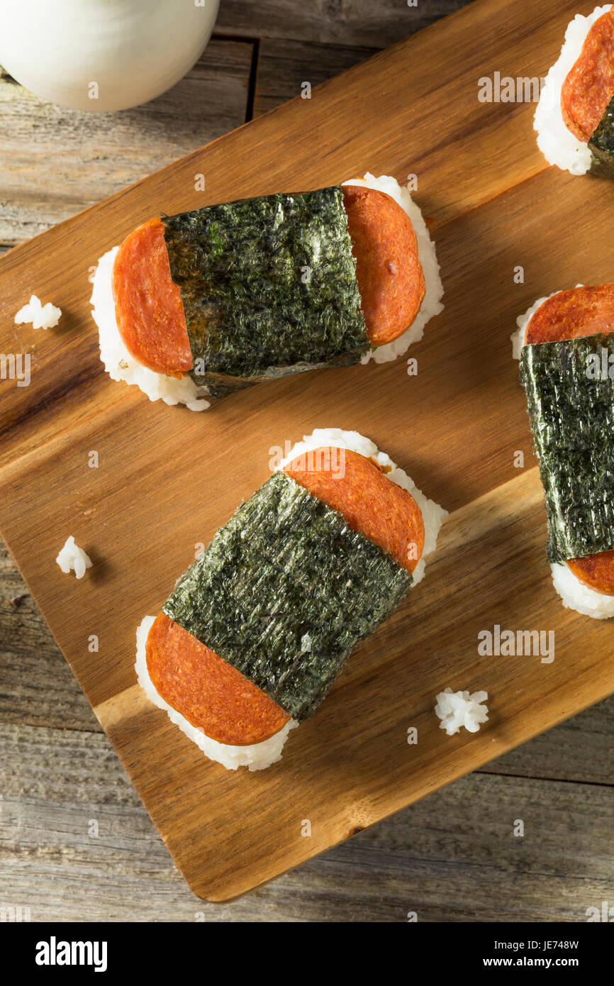 Homemade Healthy Musubi Rice and Meat Sandwich from Hawaii Stock Photo ...