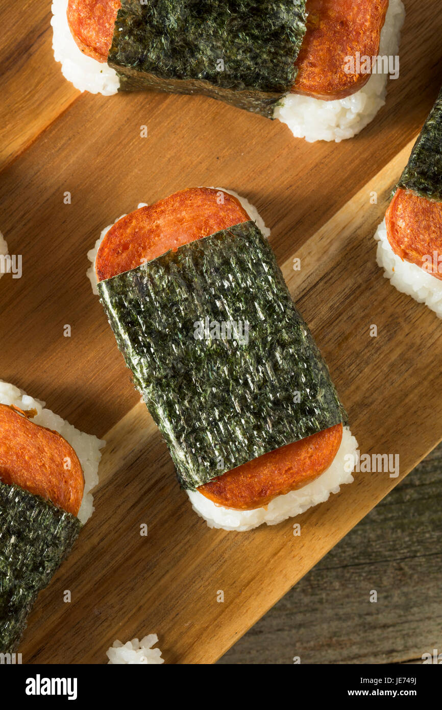 Homemade Healthy Musubi Rice and Meat Sandwich from Hawaii Stock Photo ...