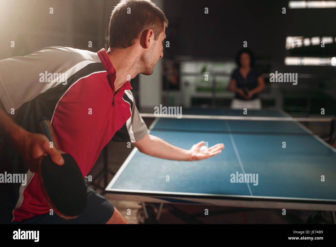 Table tennis, male player with racket and ball. Ping pong training ...