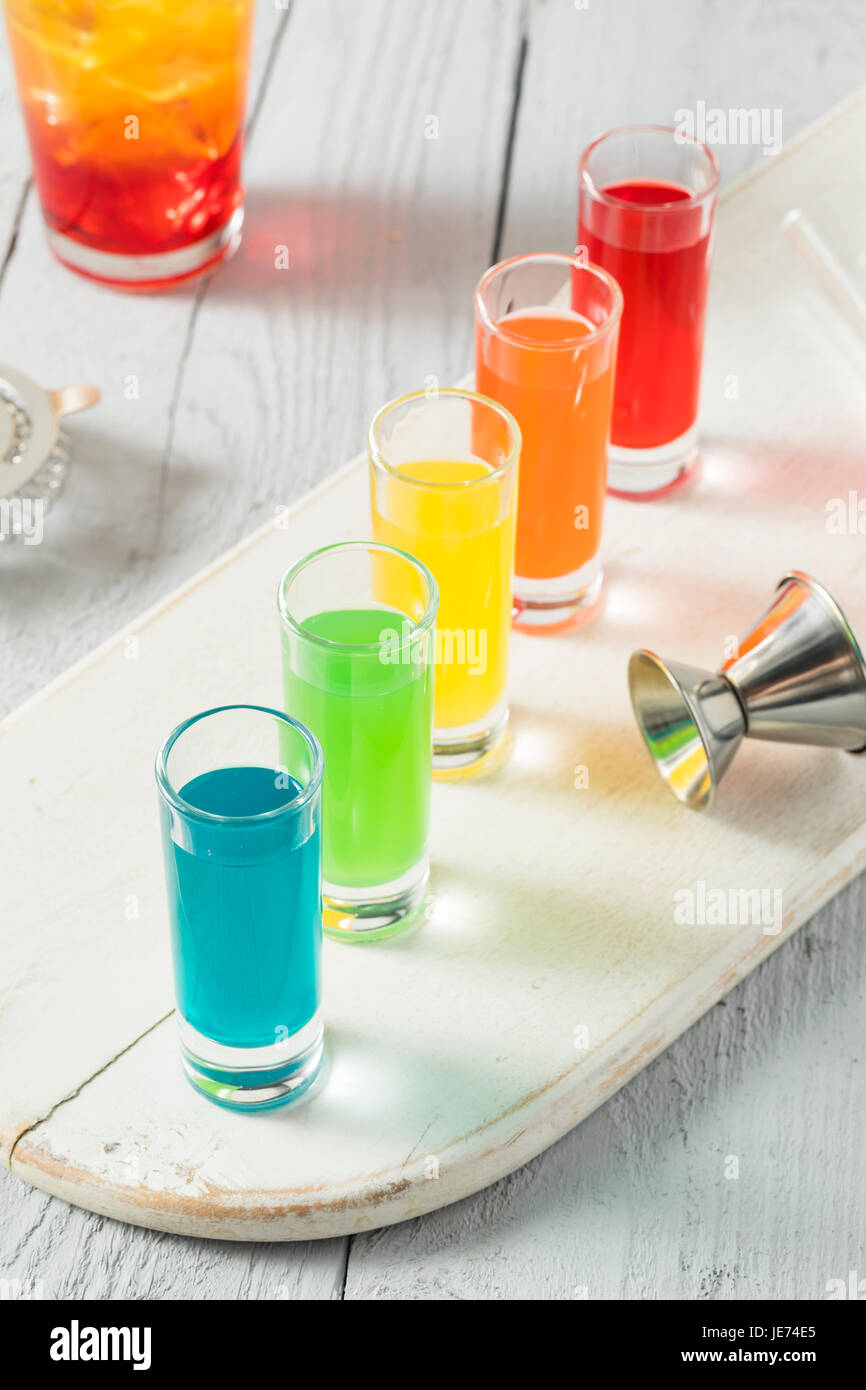 Colorful Alcoholic Rainbow Shots REady to Drink Stock Photo - Alamy