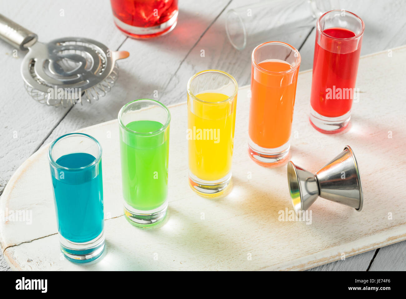 Colorful Alcoholic Rainbow Shots REady to Drink Stock Photo - Alamy