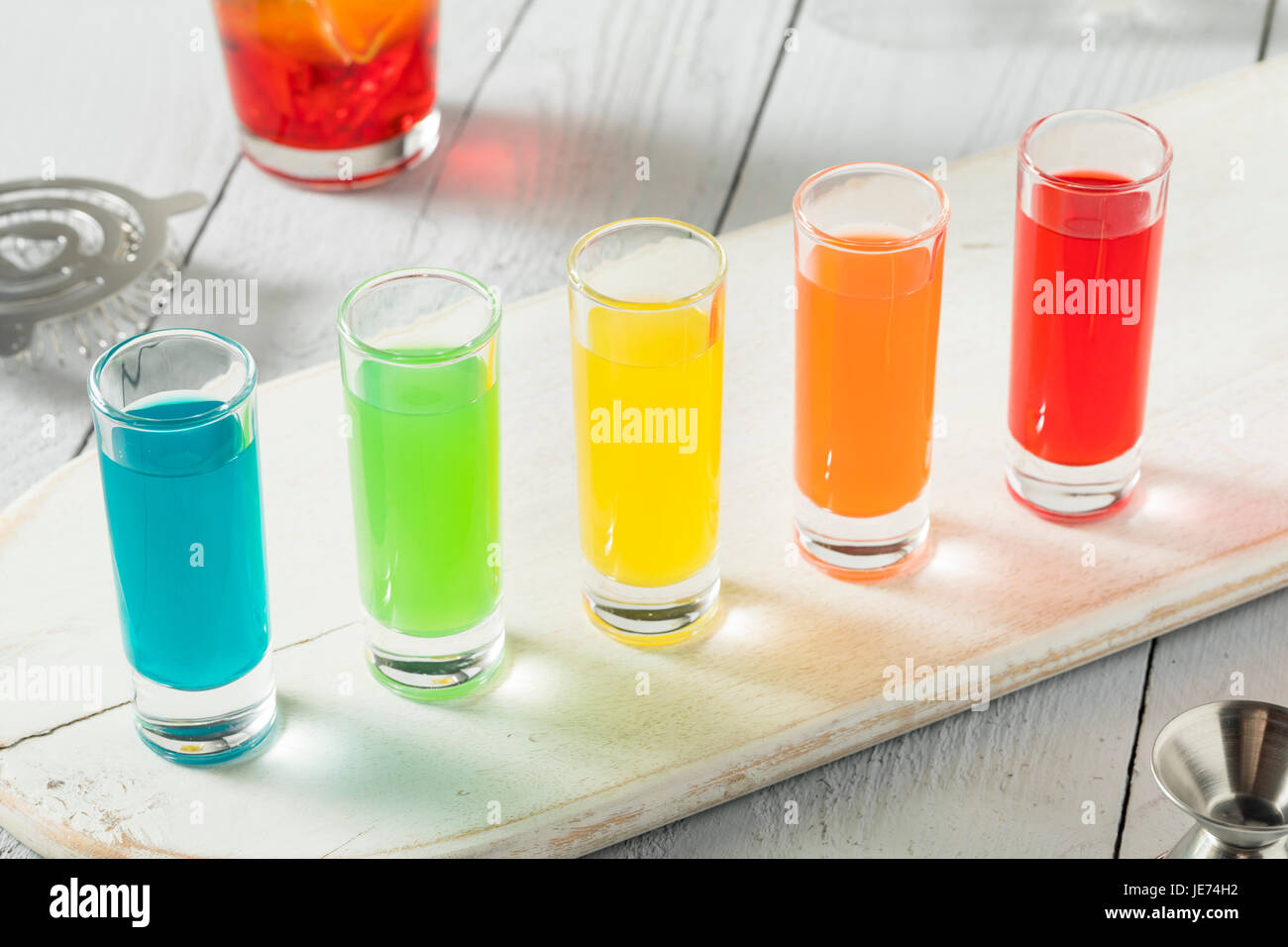 Colorful Alcoholic Rainbow Shots REady to Drink Stock Photo - Alamy