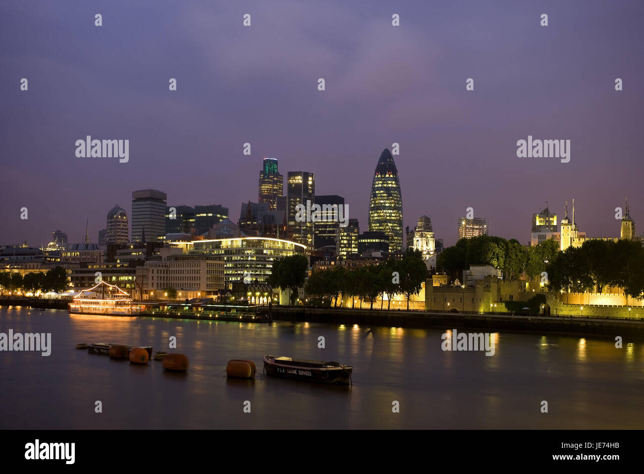 Great Britain, England, London, skyline, the Thames, dusk, capital, river, excursion boat, high ...