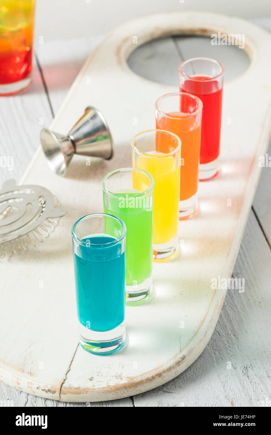 Colorful Alcoholic Rainbow Shots REady to Drink Stock Photo - Alamy