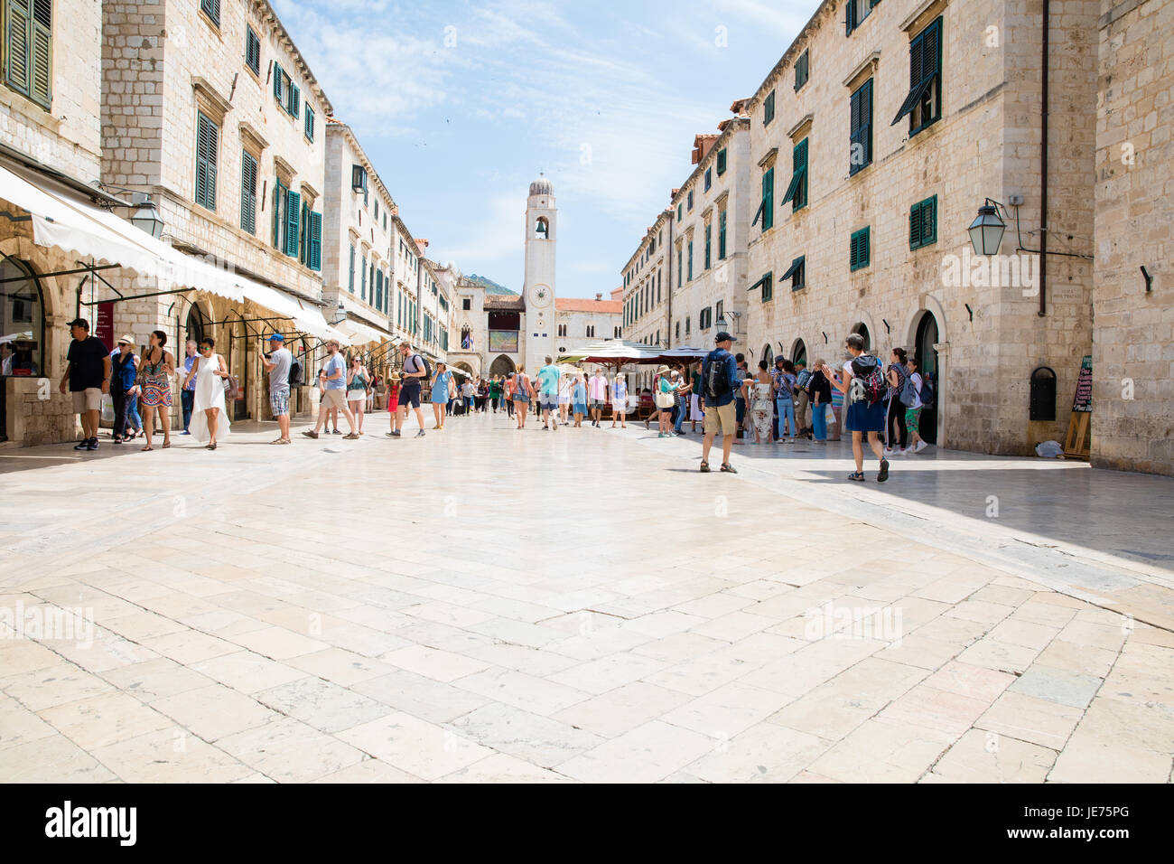 Marble paving polished by centuries of human feet on the Stradun the ...