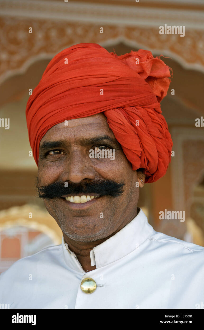 Indian with red turban, portrait Stock Photo - Alamy