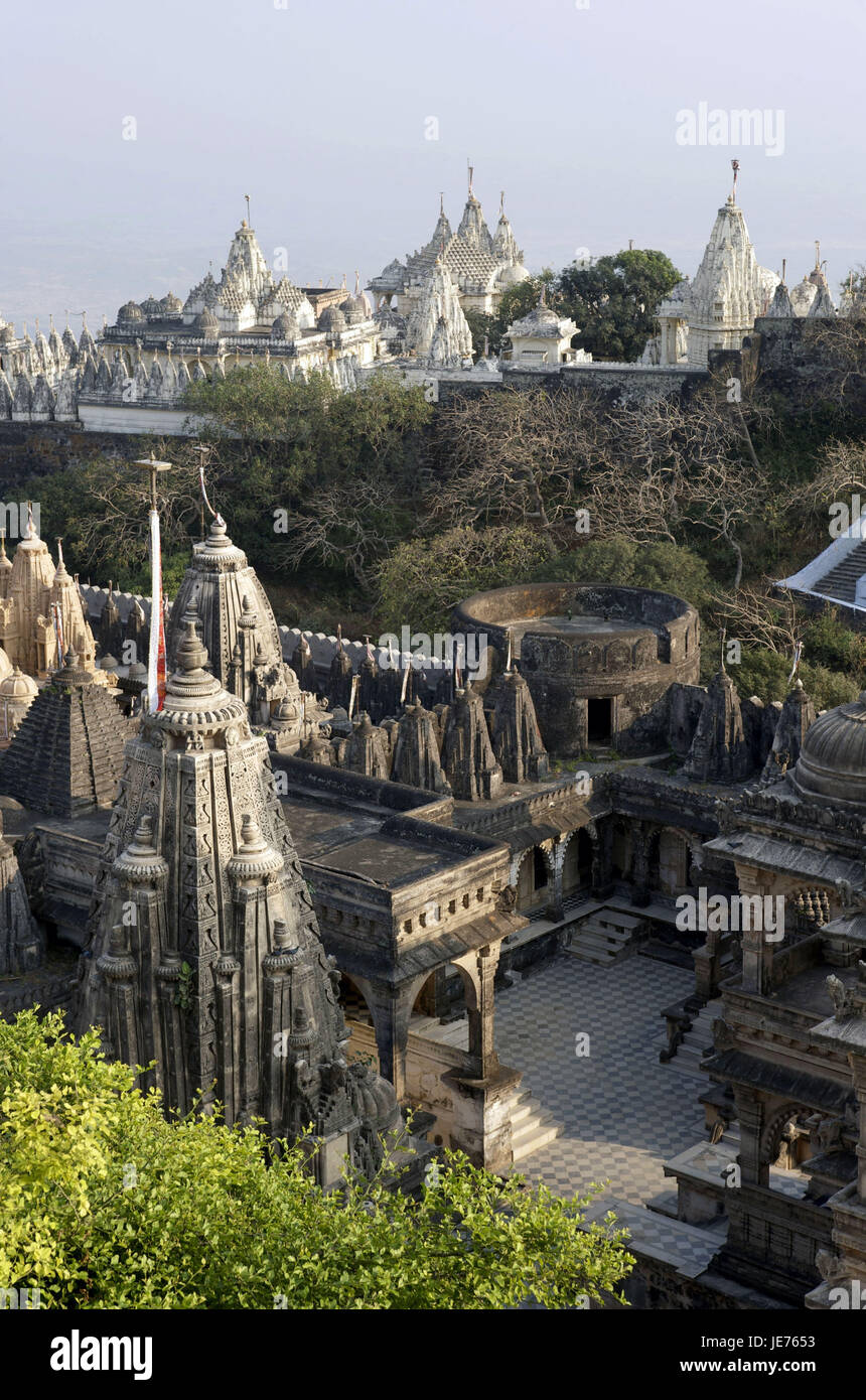 India, Gujarat, Palitana, view about Jain temple in the mountain ...