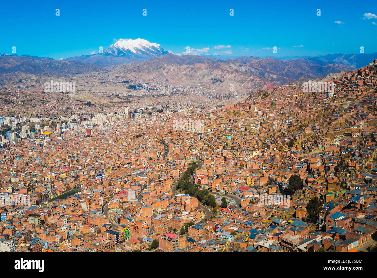 Aerial view of La Paz with Illimani mountain, Bolivia Stock Photo - Alamy