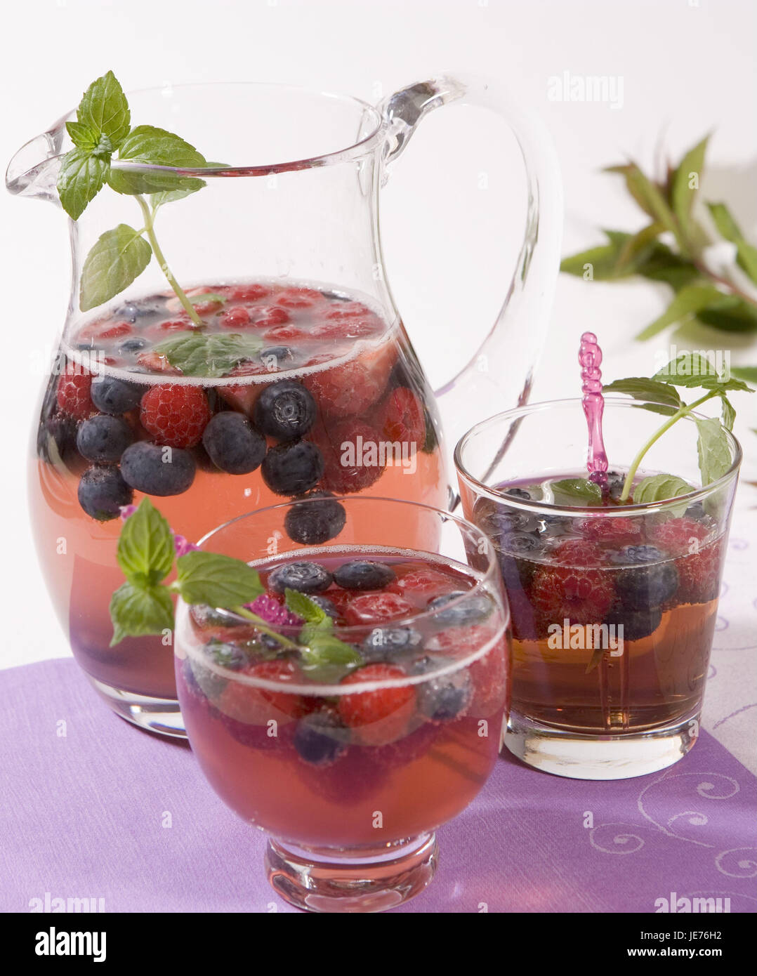 Decanter, glasses, berry punch, punch, ingredients, berries ...