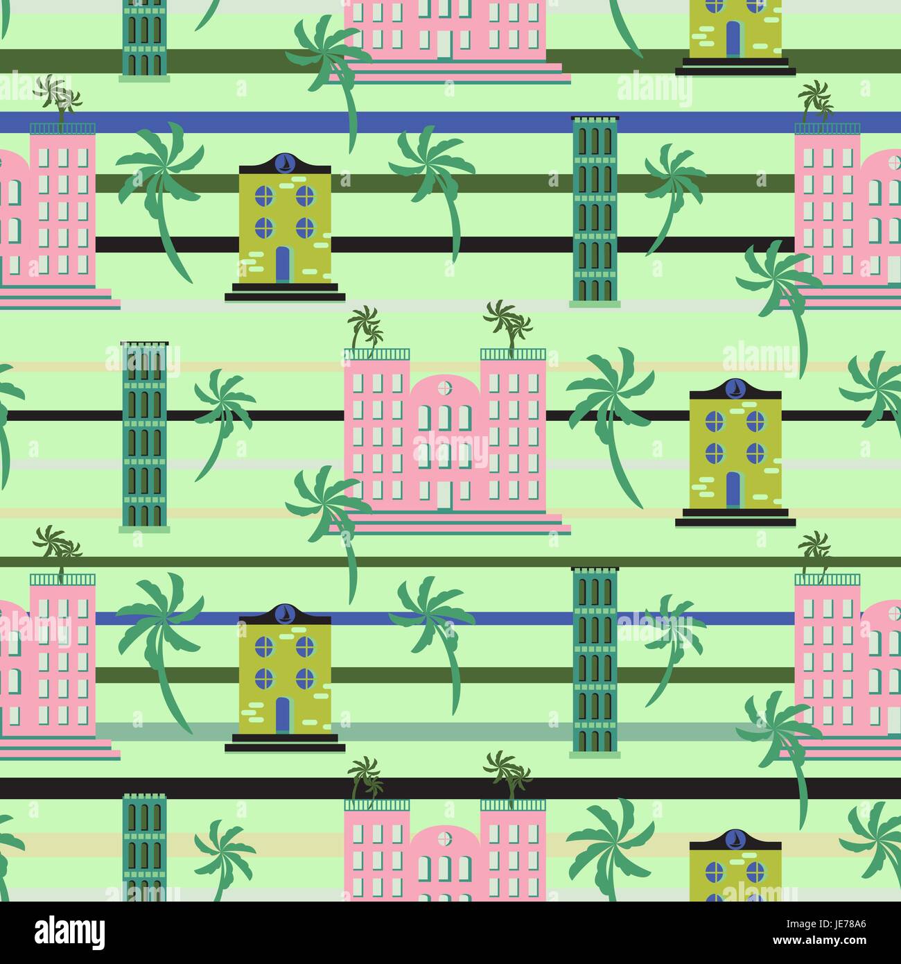 Hawaii resort buildings seamless vector pattern Stock Vector Image ...