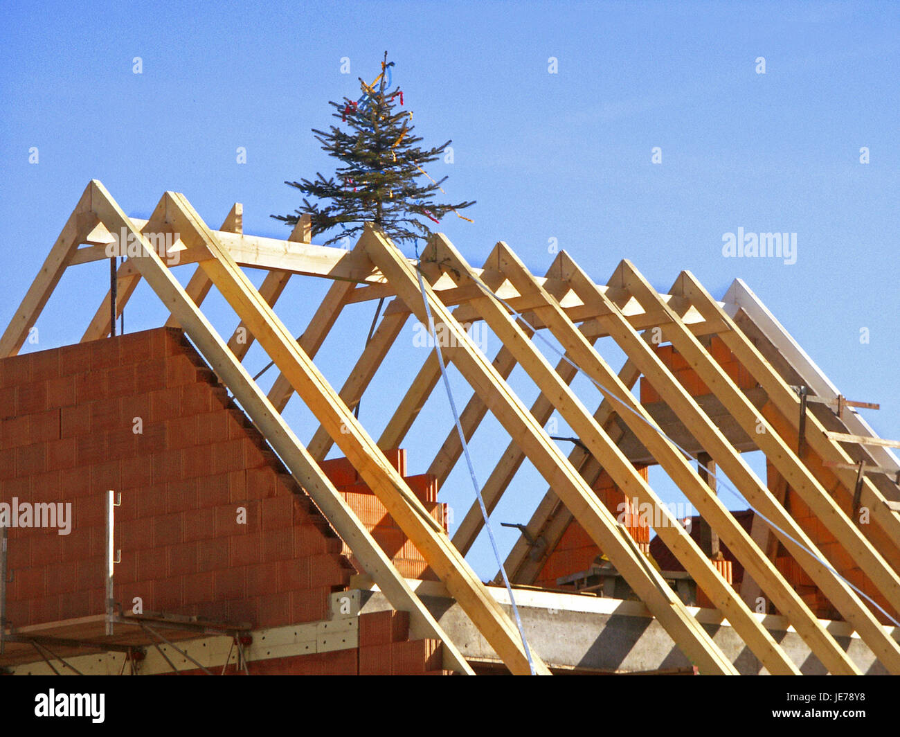 Topping-out ceremony, new building, single-family dwelling Stock Photo ...