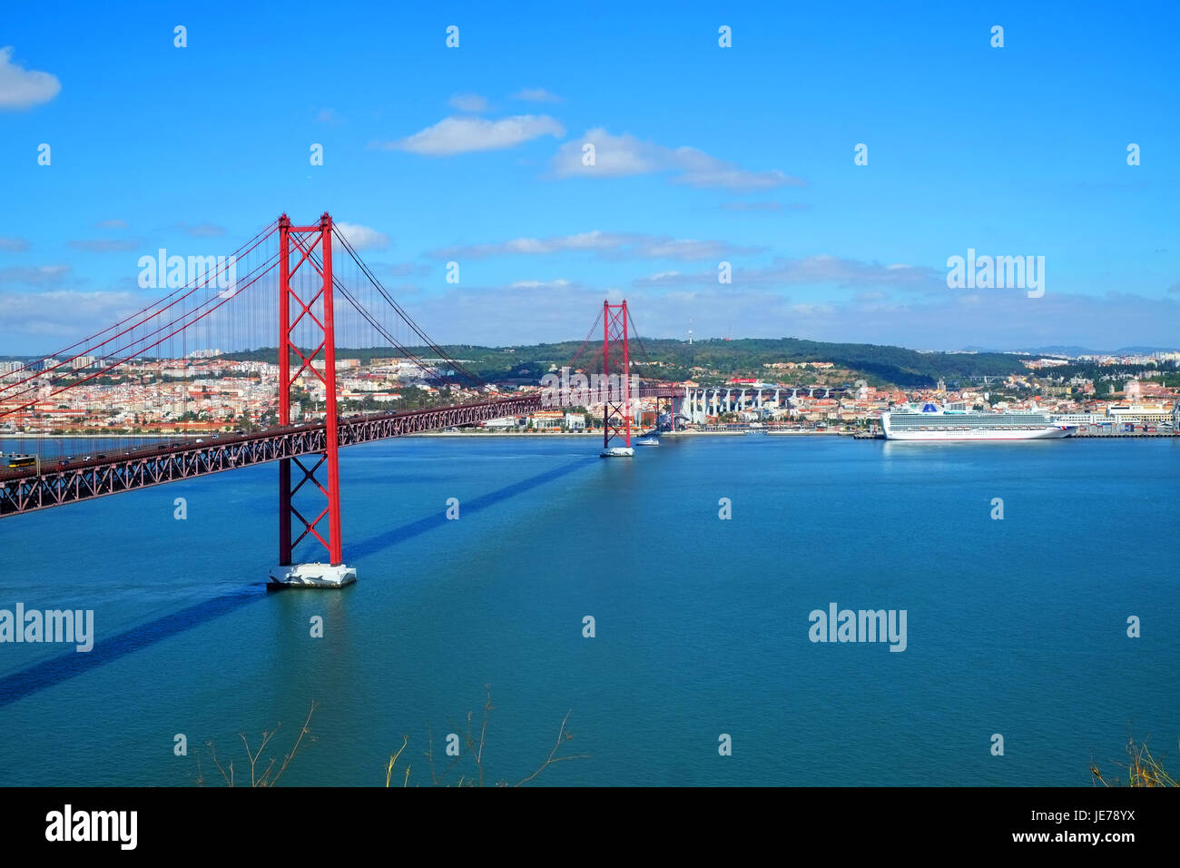 25th of April Bridge over Tagus River Lisbon Almada Portugal EU Europe ...