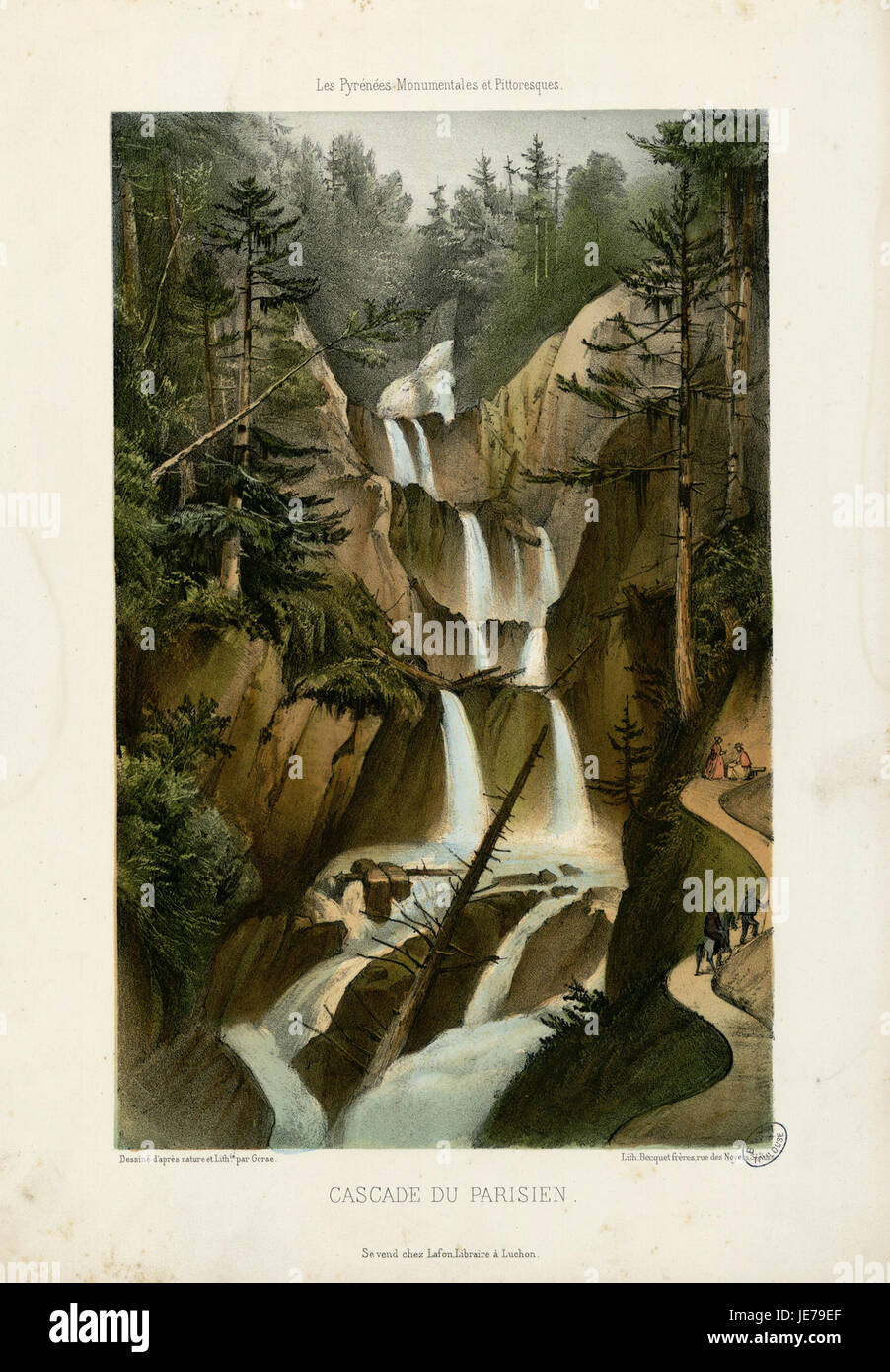 The image depicts the Cascade du Parisien, a scenic waterfall in the ...