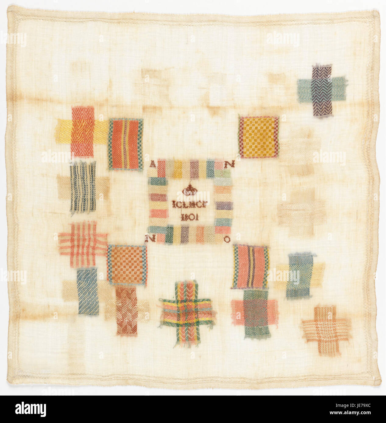 A historical darning sampler, an example of textile art used to ...