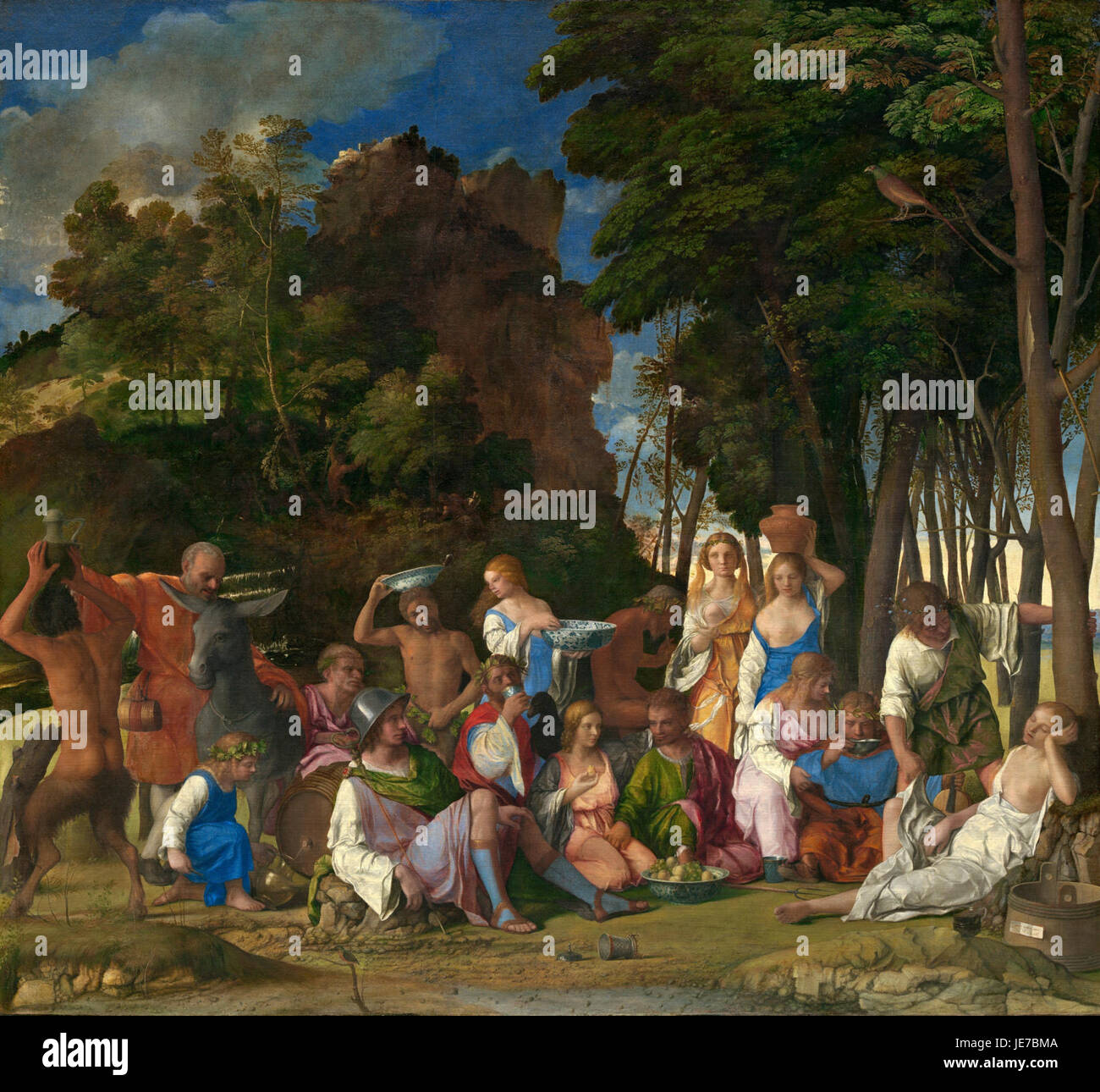 The painting 'Feast of the Gods' depicts a classical mythological scene ...
