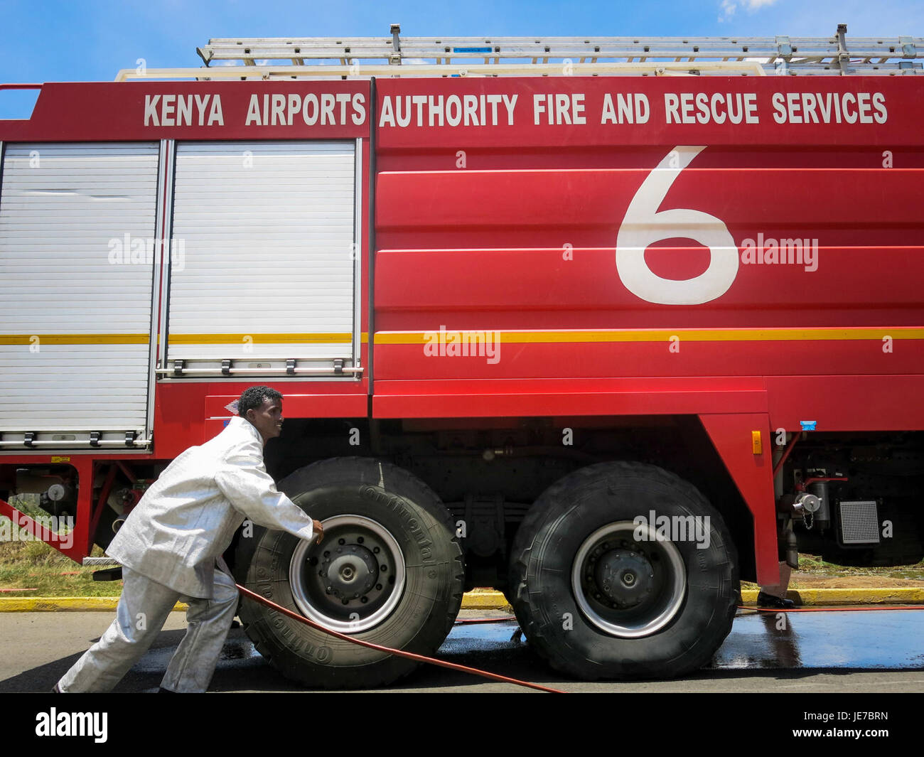 This image from October 4, 2013, captures Somali firefighters ...