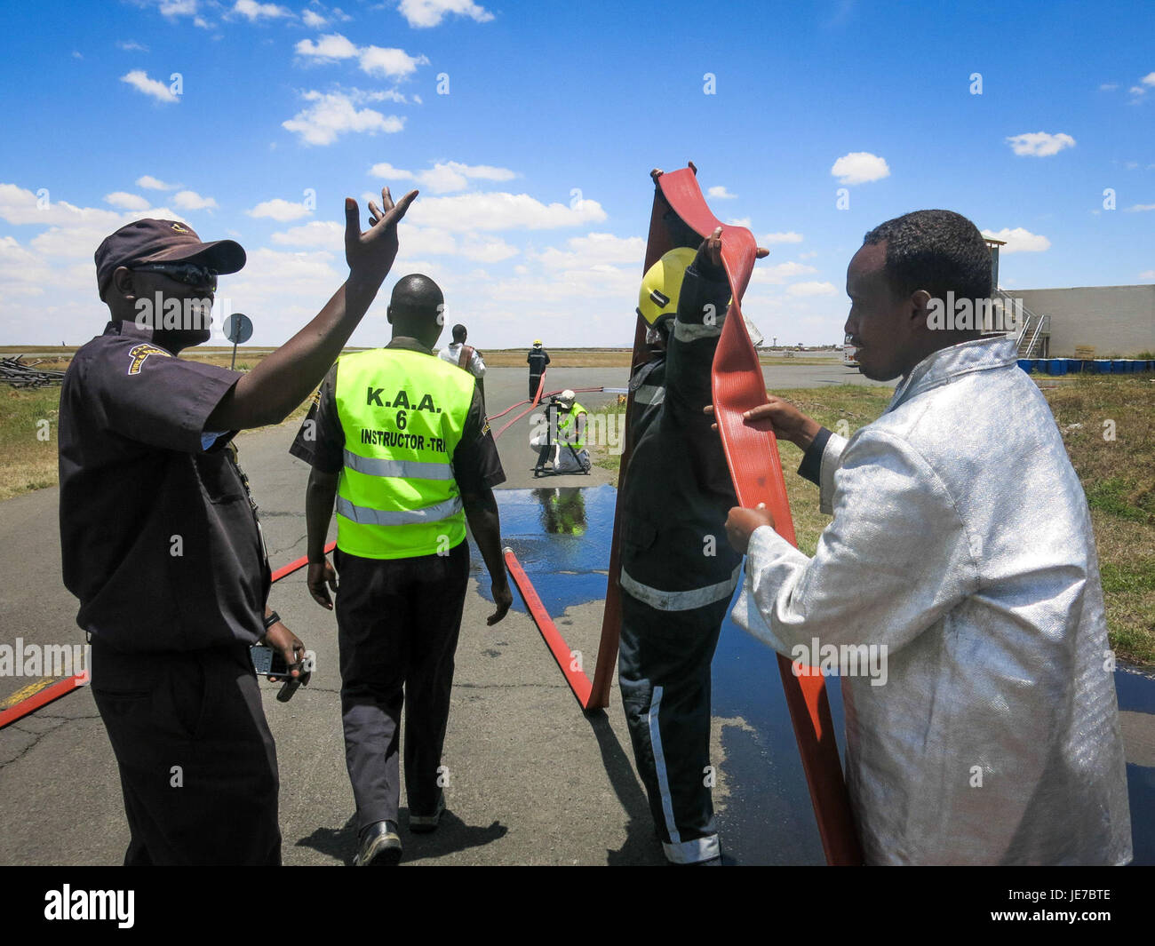 This image shows Somali firefighters undergoing training in Nairobi ...