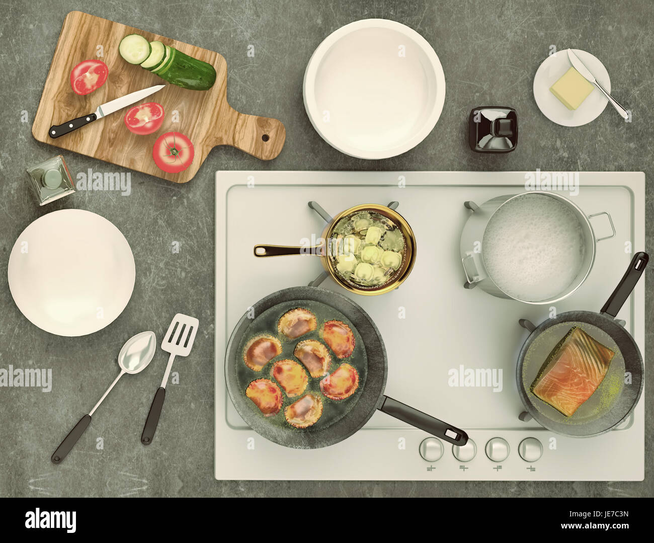 Kitchen hob top view hi-res stock photography and images - Alamy