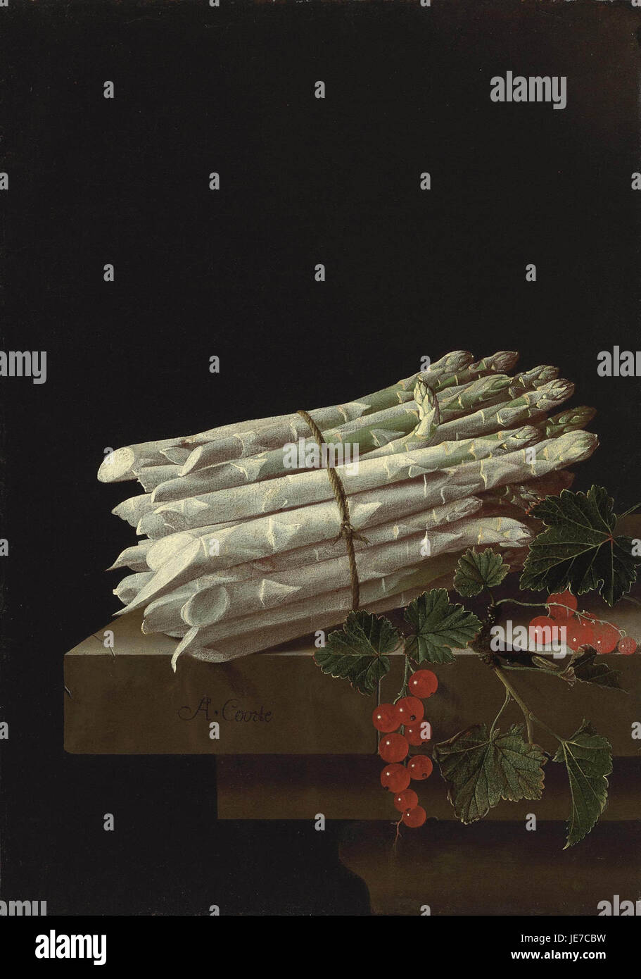 This still life painting by Adriaen Coorte depicts asparagus and red ...